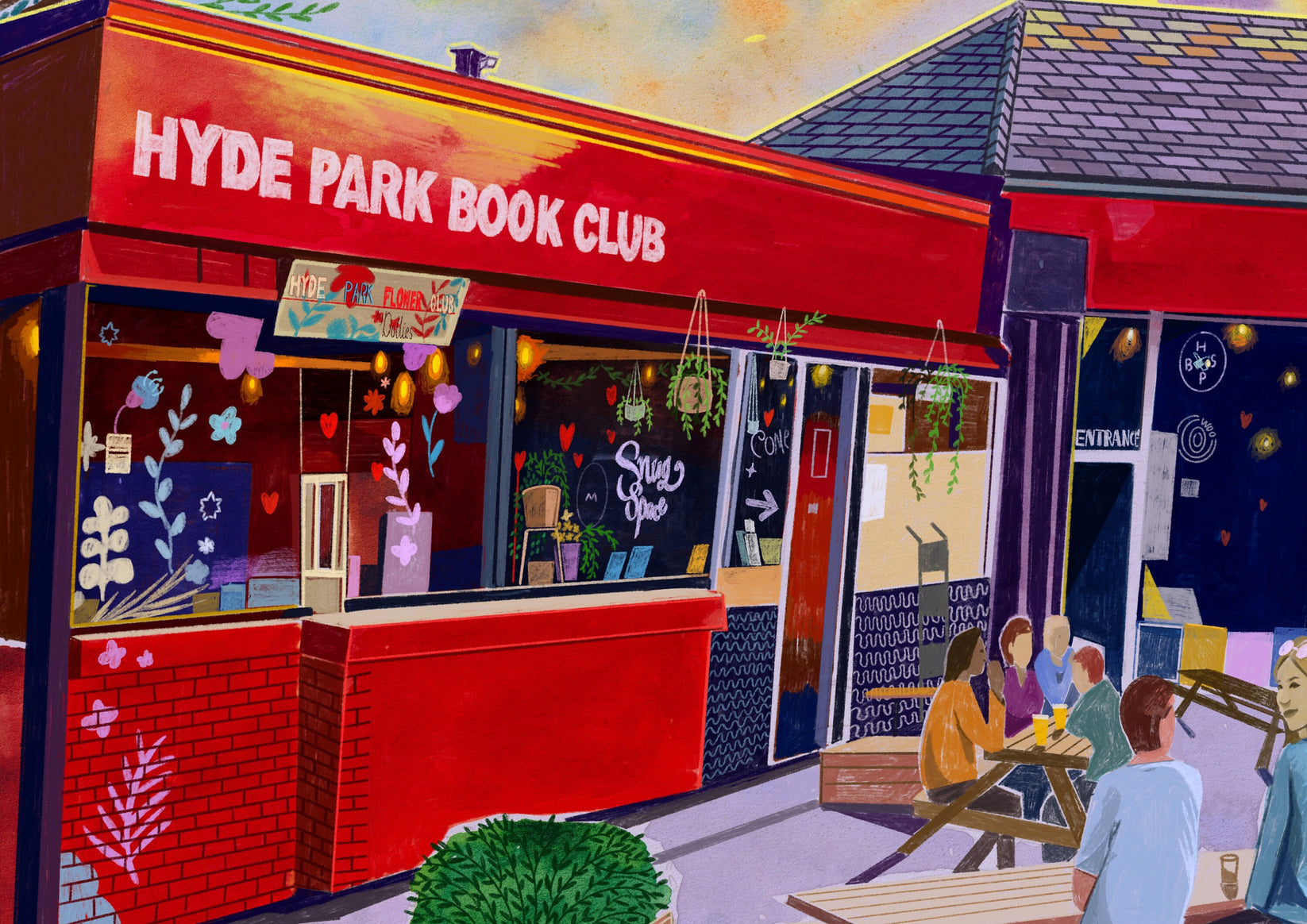 Hyde Park Book Club Leeds Art Print, Headingley, Hyde Park Leeds, Leed ...